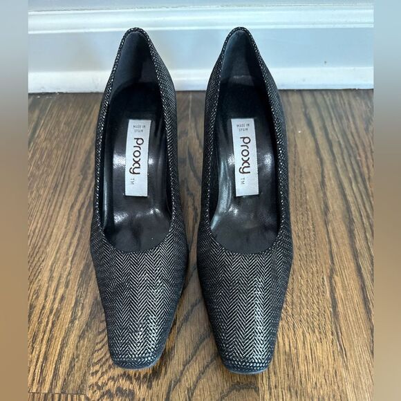 Shoes | Vintage Proxy Black And Silver Heels | Poshmark